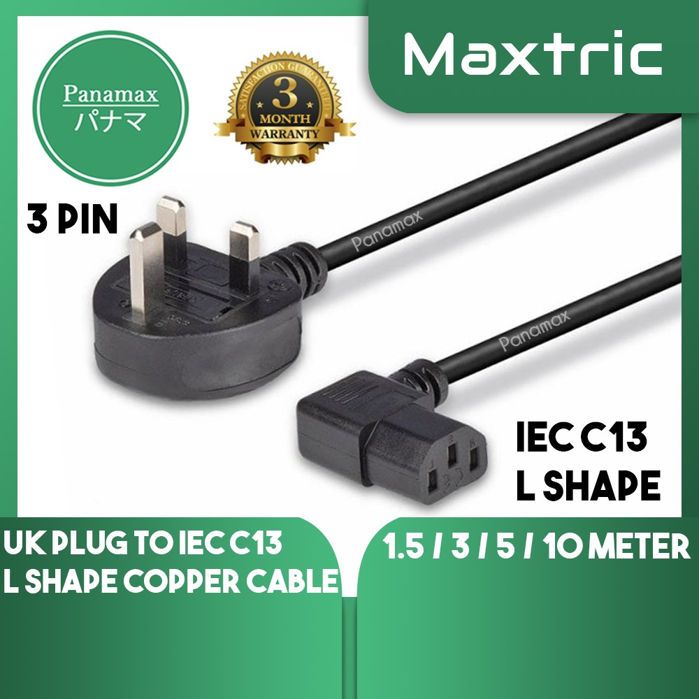 Poonx คุณภาพสูง IEC 3 Pin พร้อมฟิวส์ L SHAPE C13 UK PLUG สายคอมพิวเตอร์ ...