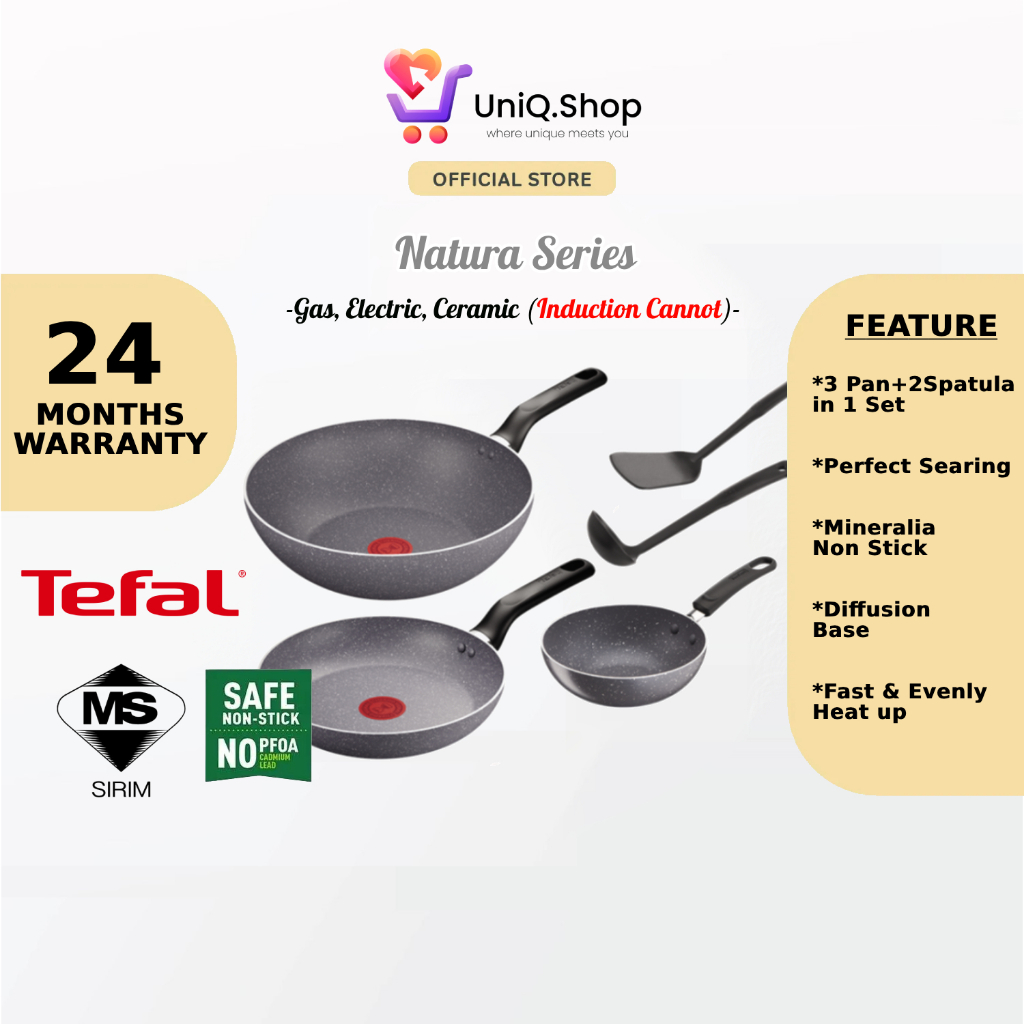 Tefal Natura 5 ชิ้นชุด (Non Stick Wokpan 28 ซม. & 16 ซม. + Frypan 24 ซม. + ทัพพี & ไม้พาย ...