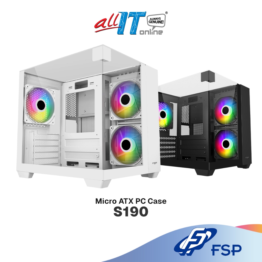 FSP S190 TRIPLE GLASS M-ATX เคสพีซี / ใช้งานได้กับพัดลม ARGB 5 ตัว - สีดํา / สีขาว | Shopee Thailand