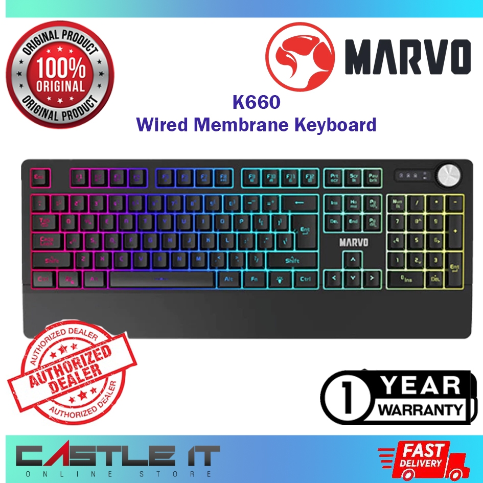 Marvo K660 25 คีย์ Anti-ghosting/6 โหมด Rainbow Backlight คีย์บอร์ดเกมเมมเบรนแบบมีสาย | Shopee ...