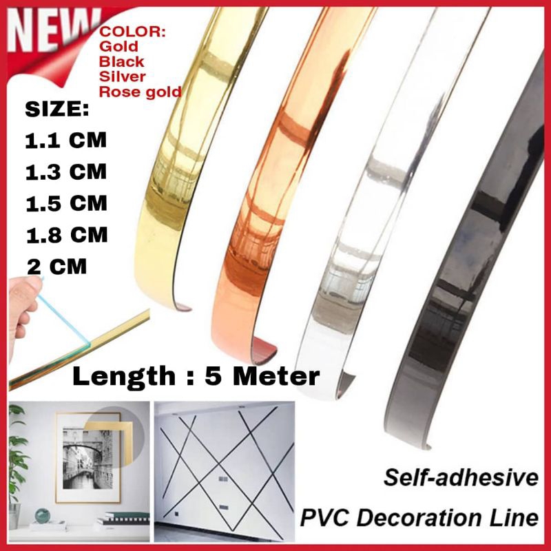 5 เมตร Gold Edge Banding แถบกรอบตกแต่งสําหรับพื้นหลัง Wall Decor สาย ...