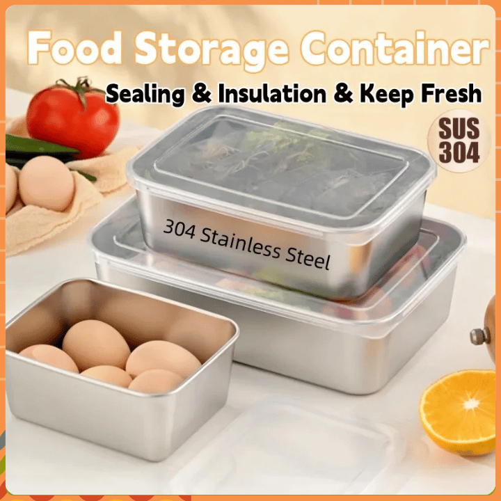 304 กล่องสแตนเลสพร้อมฝาปิดถาดย่าง Crisper Fresh-Keeping Box กล่องใส่ ...