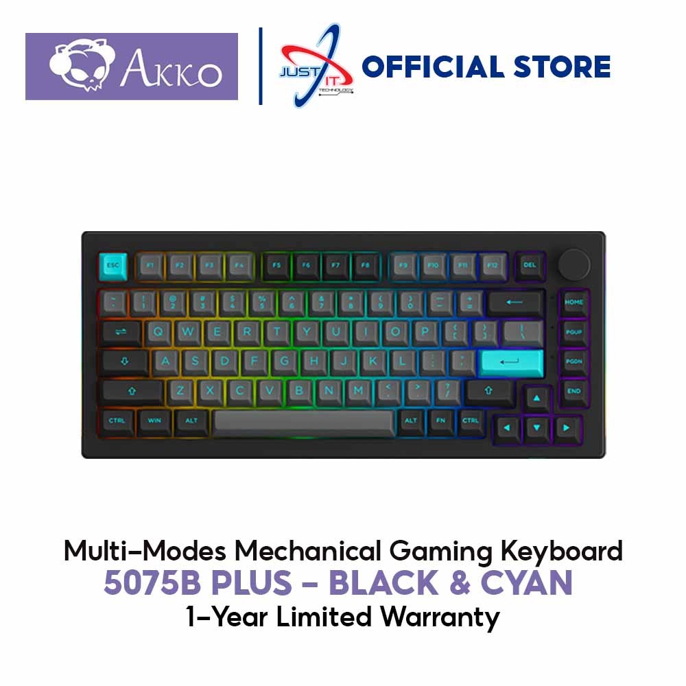 Akko 5075B PLUS BLACK & CYAN MULTI-MODES MECHANICAL GAMING KEYBOARD ...