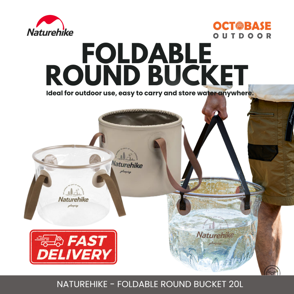 NATUREHIKE - FOLDABLE ROUND BUCKET 10L 20L TRAVEL PORTABLE OUTDOOR ...