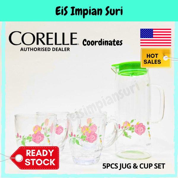 Corelle Coordinate Country Rose 5 ชิ้นเหยือกชุด Drinkware ดื่มชุดบนโต๊ะ ...