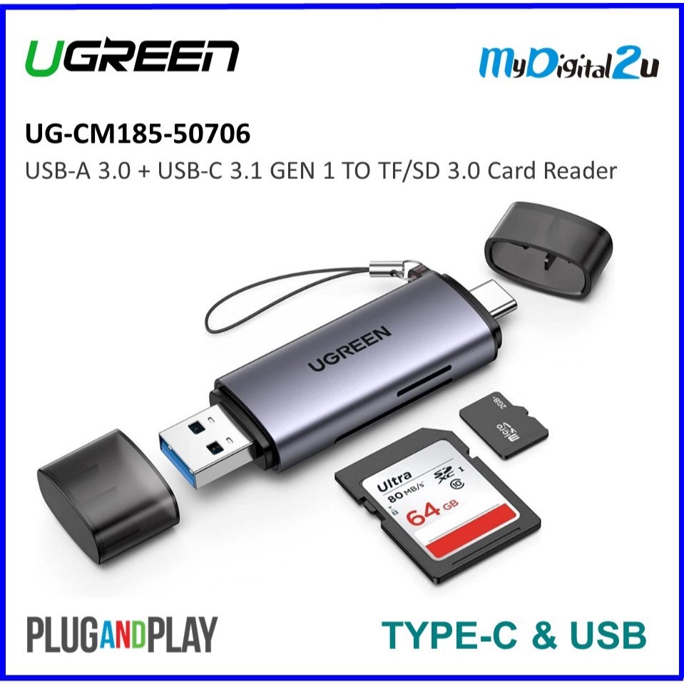 Ugreen *UG-CM185-50706 2-IN-1 USB-A 3.0 + USB-C 3.1 GEN 1 TO TF/SD 3.0 เครื่องอ่านการ์ด | Shopee ...