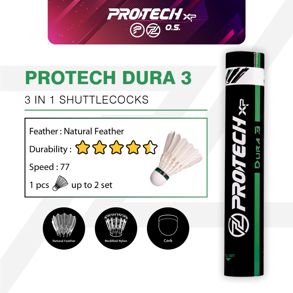 Protech 3 IN 1 HYBRID SHUTTLECOCK - DURA 1 (CAN LAST UP TO 2 ชุดเกม)(SPEED 77)(FEELING CLOSE TO ...