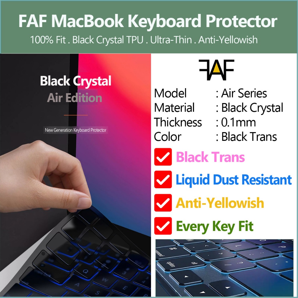 FAF Black Crystal Air Series บางเฉียบ 0.1 มม.แป้นพิมพ์ป้องกัน MacBook ...