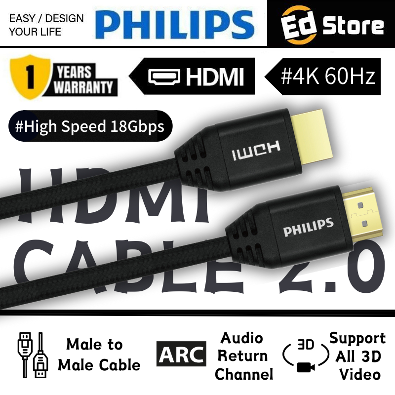 [ Best SELLER ] PHILIPS 4K 60Hz Ultra HD, 18 Gbps, ความเร็วสูง, สาย HDMI 2.0 1.5M / 3M | Shopee ...