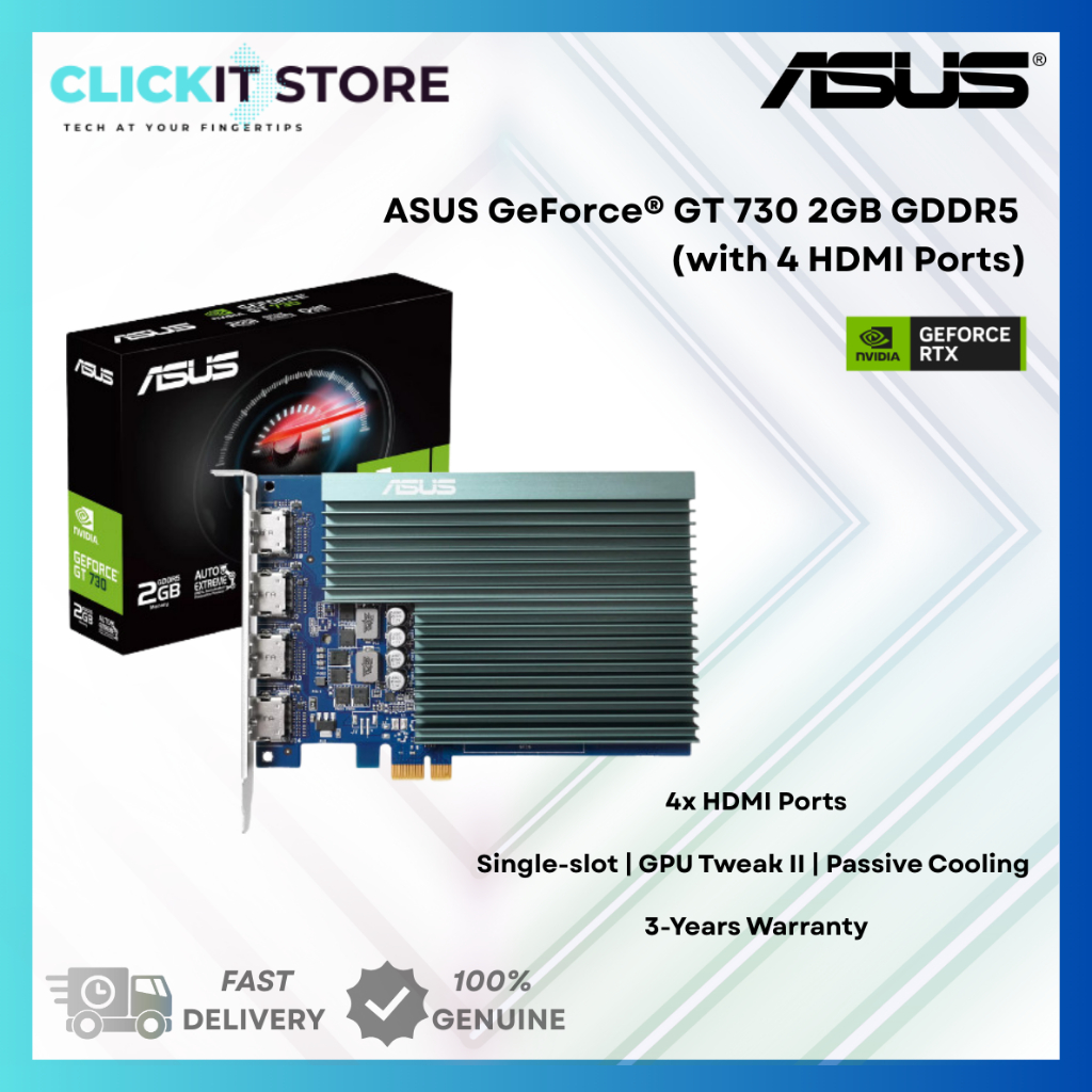 ASUS GeForce GT 730 2GB GDDR5 พร้อมพอร์ต HDMI 4 พอร์ตและกราฟิกการ์ดระบายความร้อนแบบพาสซีฟ GT730 ...