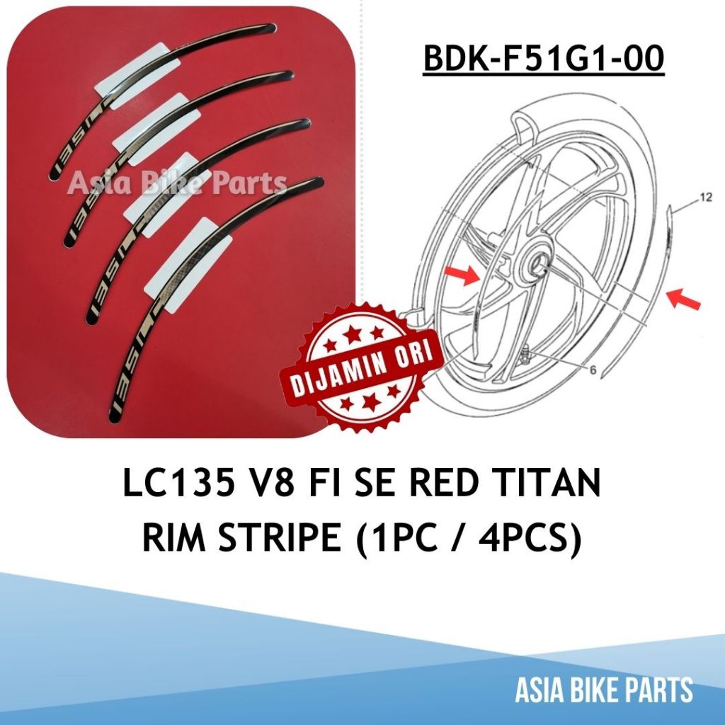 Yamaha LC135 V8 FI SE Red Titan Merah Cast ล้อสติกเกอร์กราฟิกลายขอบ ...