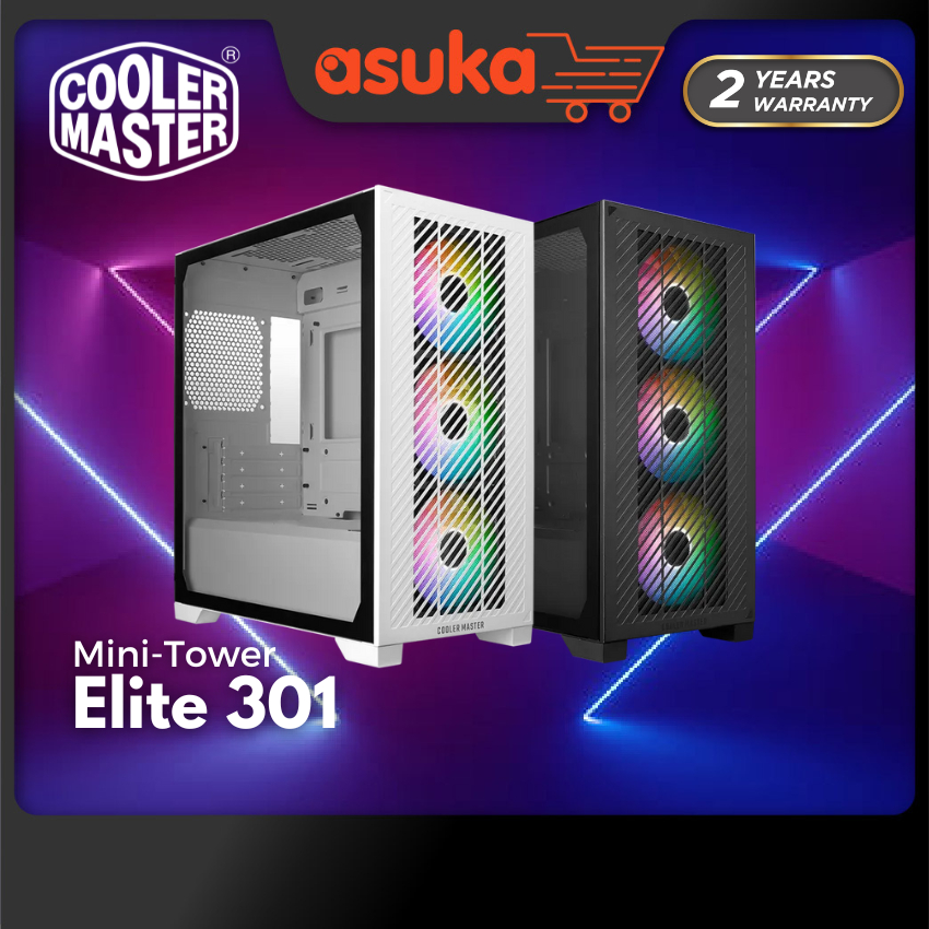 Cooler Master Elite 301 M-ATX PC CASE / CASING (พัดลม ARGB x3) - สีดํา ...