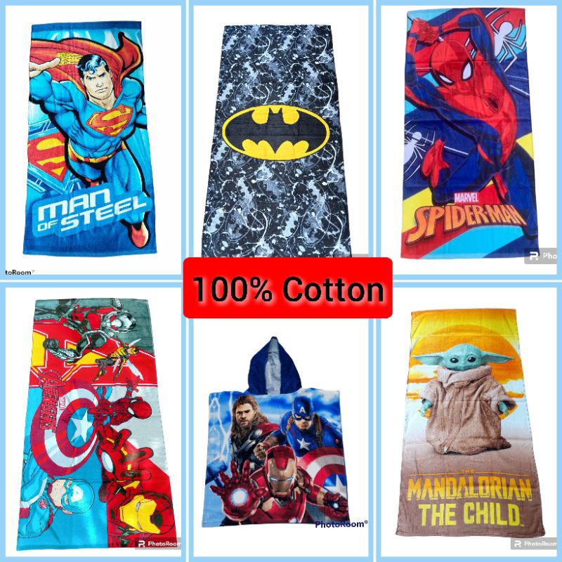 Towel SPIDERMAN MARVEL การ์ตูน tuala mandi kartun ผ้าฝ้าย 100% BATMAN ...