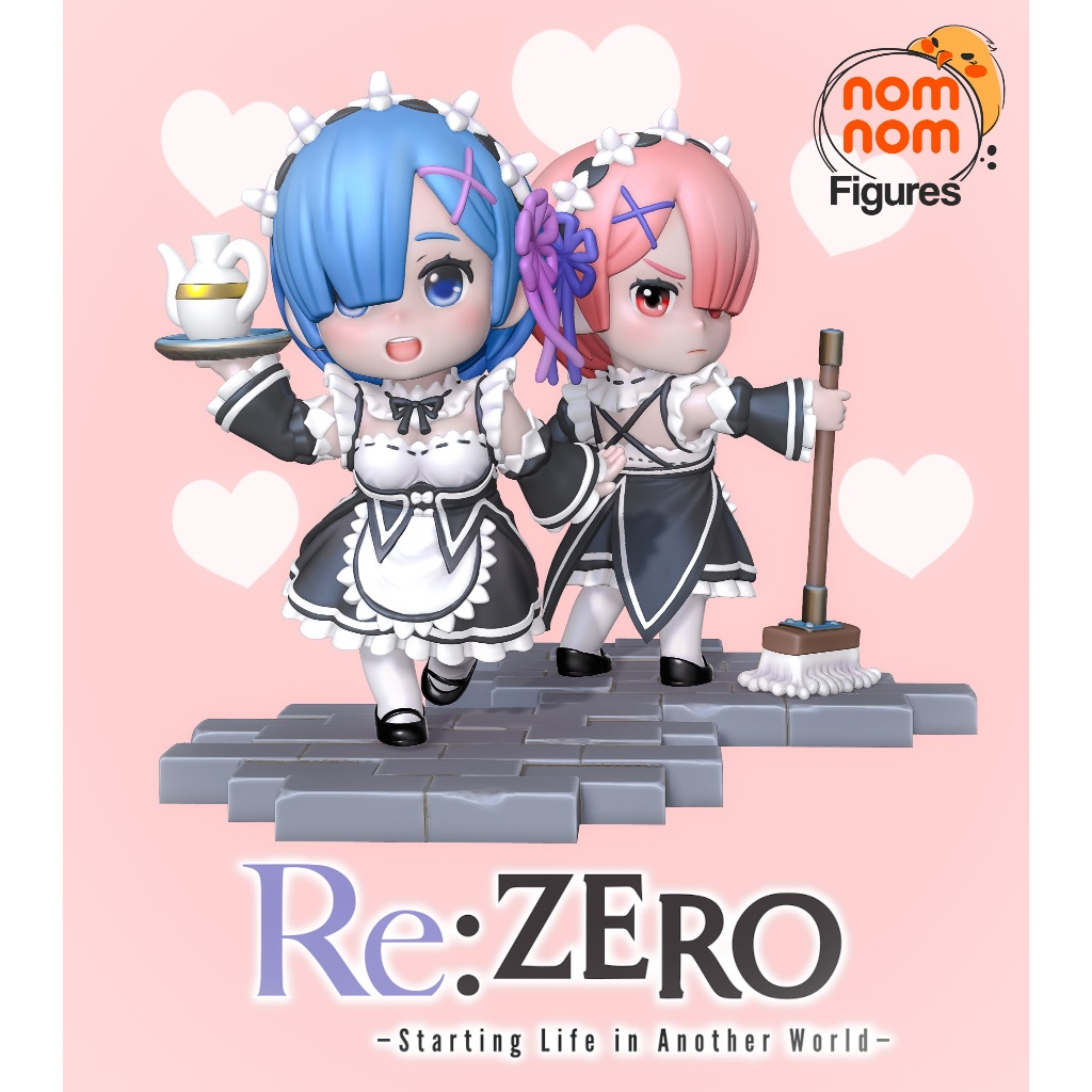 Nomnom Figures Chibi Rem & Ram - Re_Zero 3d printed resin figure ...