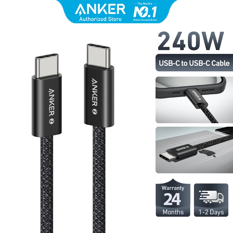 Anker A8060 240W Zolo สาย USB C ถึง USB C, สายชาร์จเร็ว Type C ถักและปราศจากสิ่งสกปรก, ขั้วต่อ ...