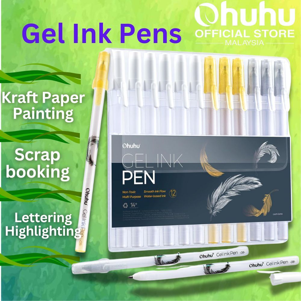 Ohu Gold Silver White Gel Pens: 12 Pack Extra Fine Point Pens ปากกาเจล ...