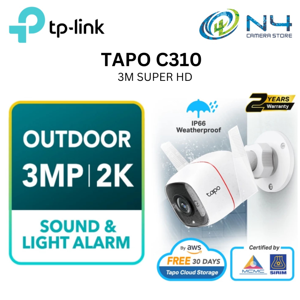 Tp-link Outdoor 2K CCTV/3MP SUPER HD พร้อมความปลอดภัย CLOUD/การรับรอง Simi-IP66 Security กล้อง ...