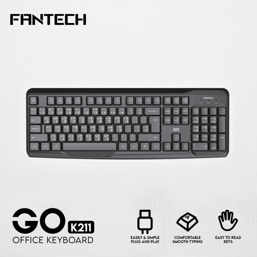 คีย์บอร์ดสํานักงาน Fantech K211 GO พร้อมพิมพ์เรียบ Comportable ปุ่ม Clear & Legable | Shopee ...
