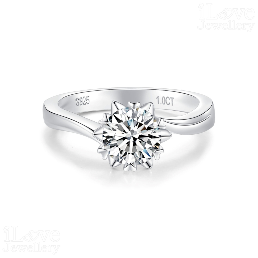 Ilove Jewellery S925 เงิน 1.0ct Moissanite แหวนรอบ (พร้อมรายงาน GRA) Cincin ผู้หญิงเครื่องประดับ ...