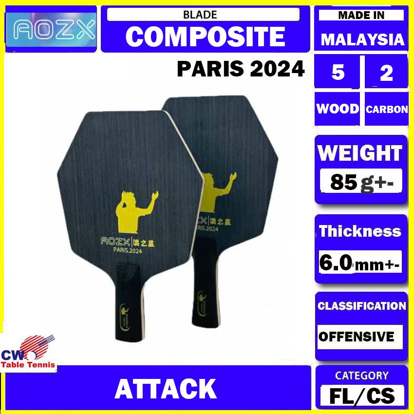 Aozx CYBERSHAPE Paris 2024 CARBON 5 +2 PLY TABLE TENNIS BLADE PING PONG ...