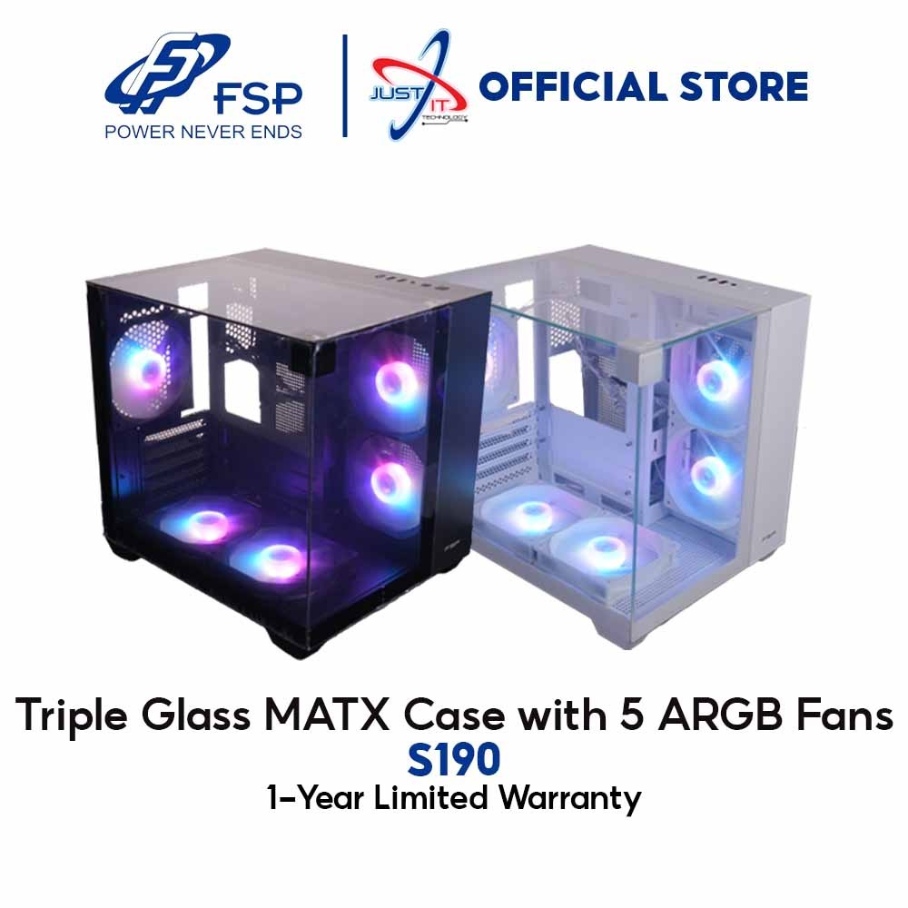 FSP S190 TRIPLE GLASS M-ATX เคสพีซี / ใช้งานได้กับพัดลม ARGB 5 ตัว - สีดํา / สีขาว | Shopee Thailand