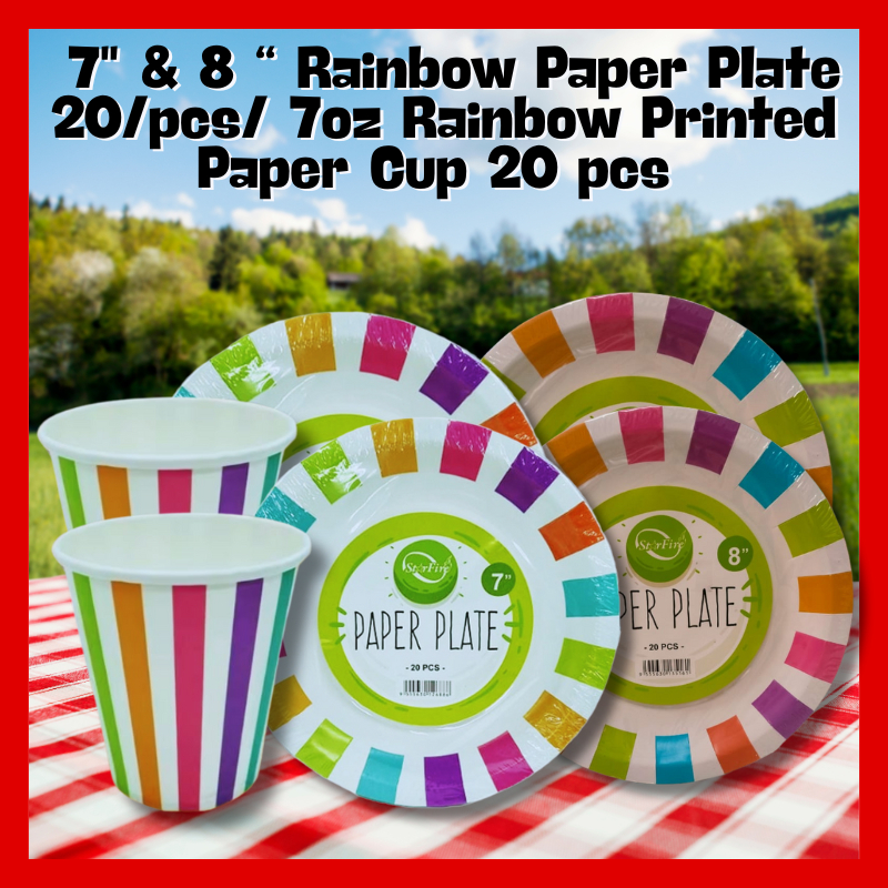 7 & 8 นิ้ว Rainbow กระดาษแผ่น 20 ชิ้น/7 ออนซ์ Rainbow พิมพ์ถ้วยกระดาษ ...