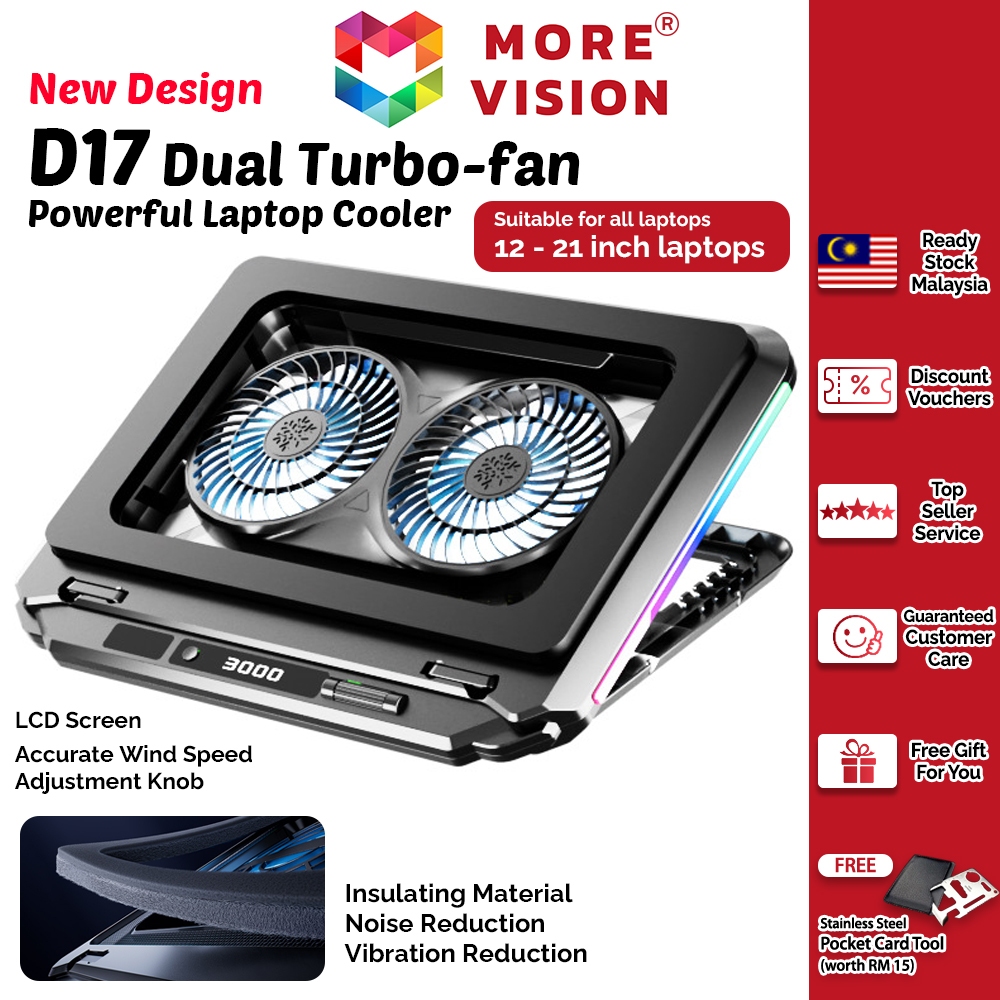 D17 พัดลมเทอร์โบทรงพลัง 3000RPM RGB แล็ปท็อปคูลเลอร์ Infinitely Variable Speed Cooling Gaming ...