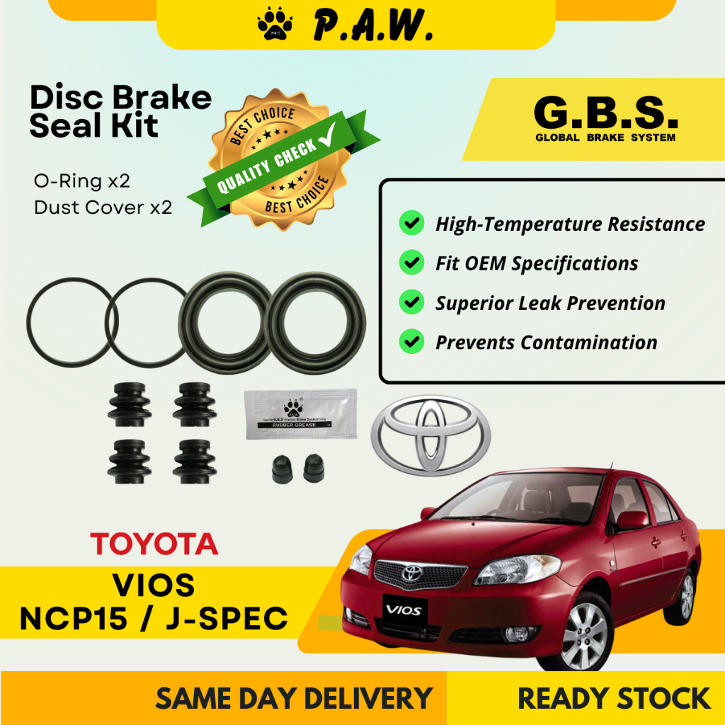 ชุดซีลดิสเบรค GBS สําหรับ Toyota Vios NCP150 / J-SPEC (FRONT) (FULL SET ...