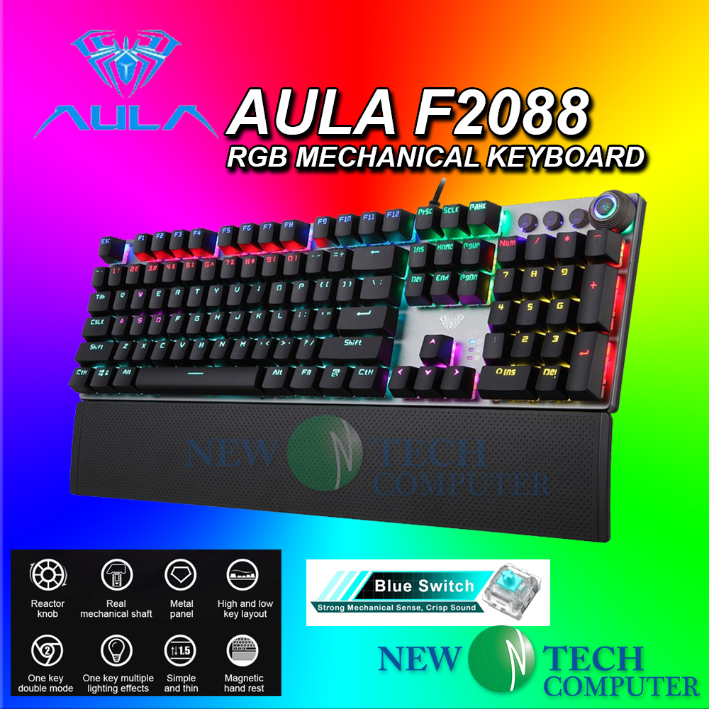 AULA F2088 True USB Mechanical Gaming Keyboard สายรัดข้อมือ Blue Switch ...