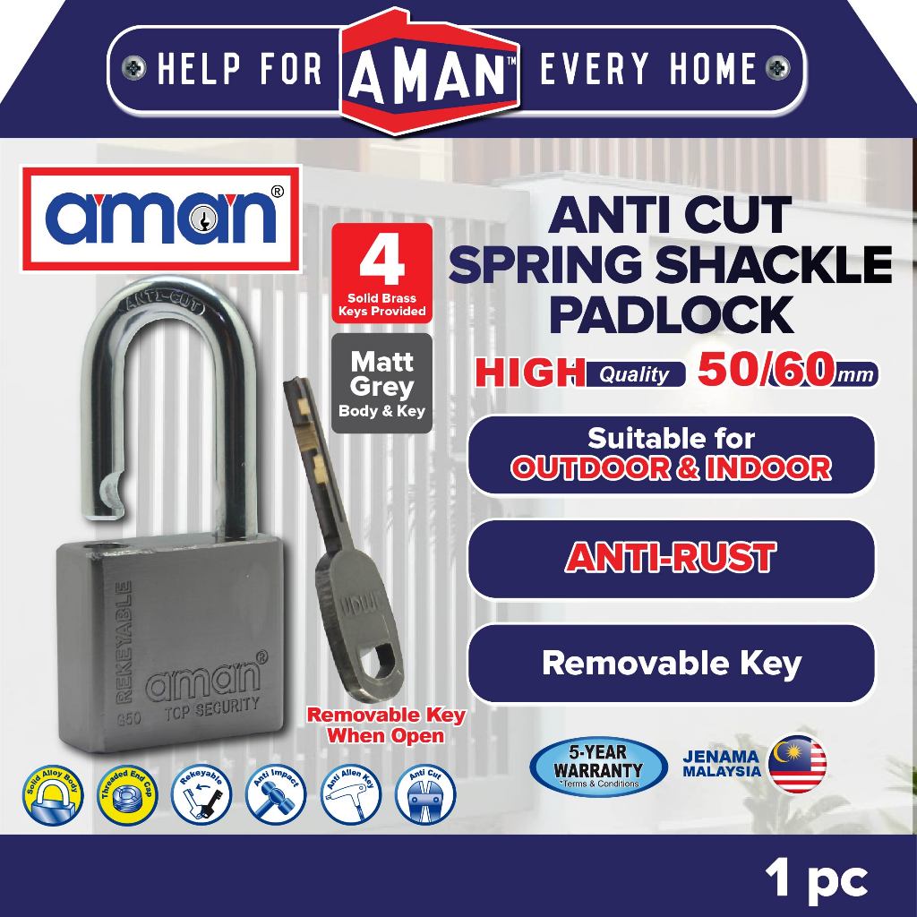 AMAN Padlock Heavy Duty Anti Cut Anti Rust High Security Mangga Kunci Pintu 330 Series 50 มม.60 ...