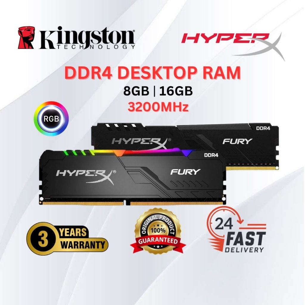 GAMING DESKTOP RAM 8GB 16GB 3200MHz DDR4/DDR5 KINGSTON HYPERX FURY ...