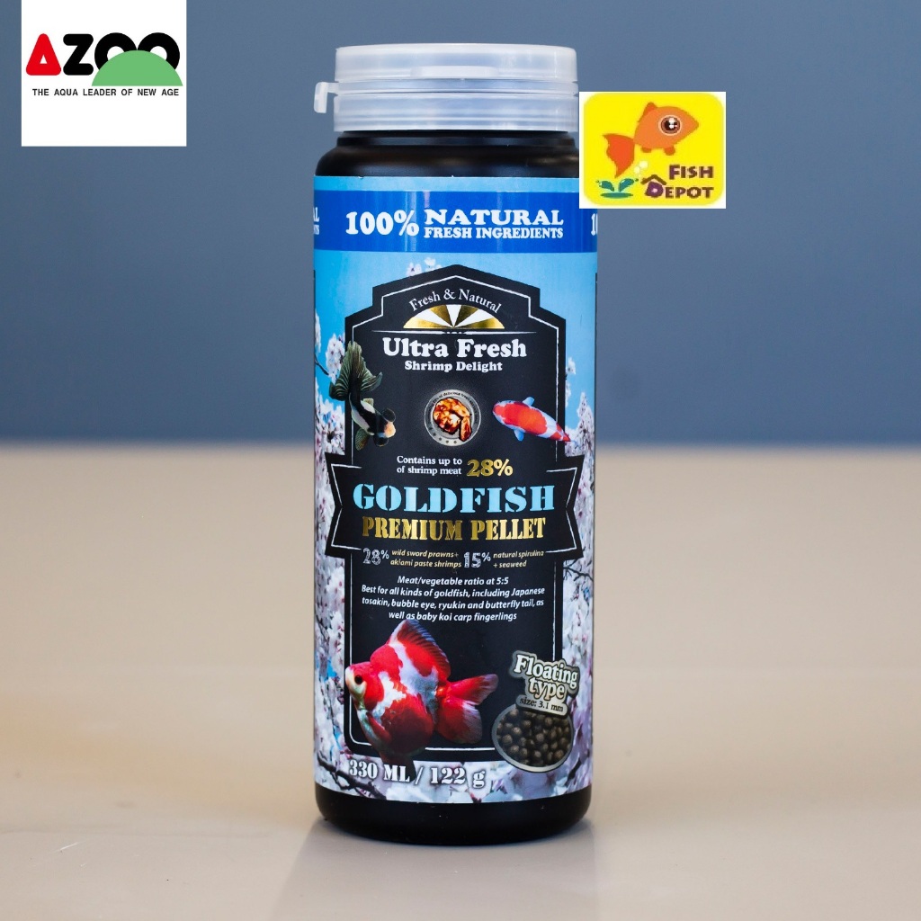 Azoo UltraFresh Goldfish เม็ดพรีเมี่ยมลอย 122g ยาเพิ่มสีกุ้ง 40% ...