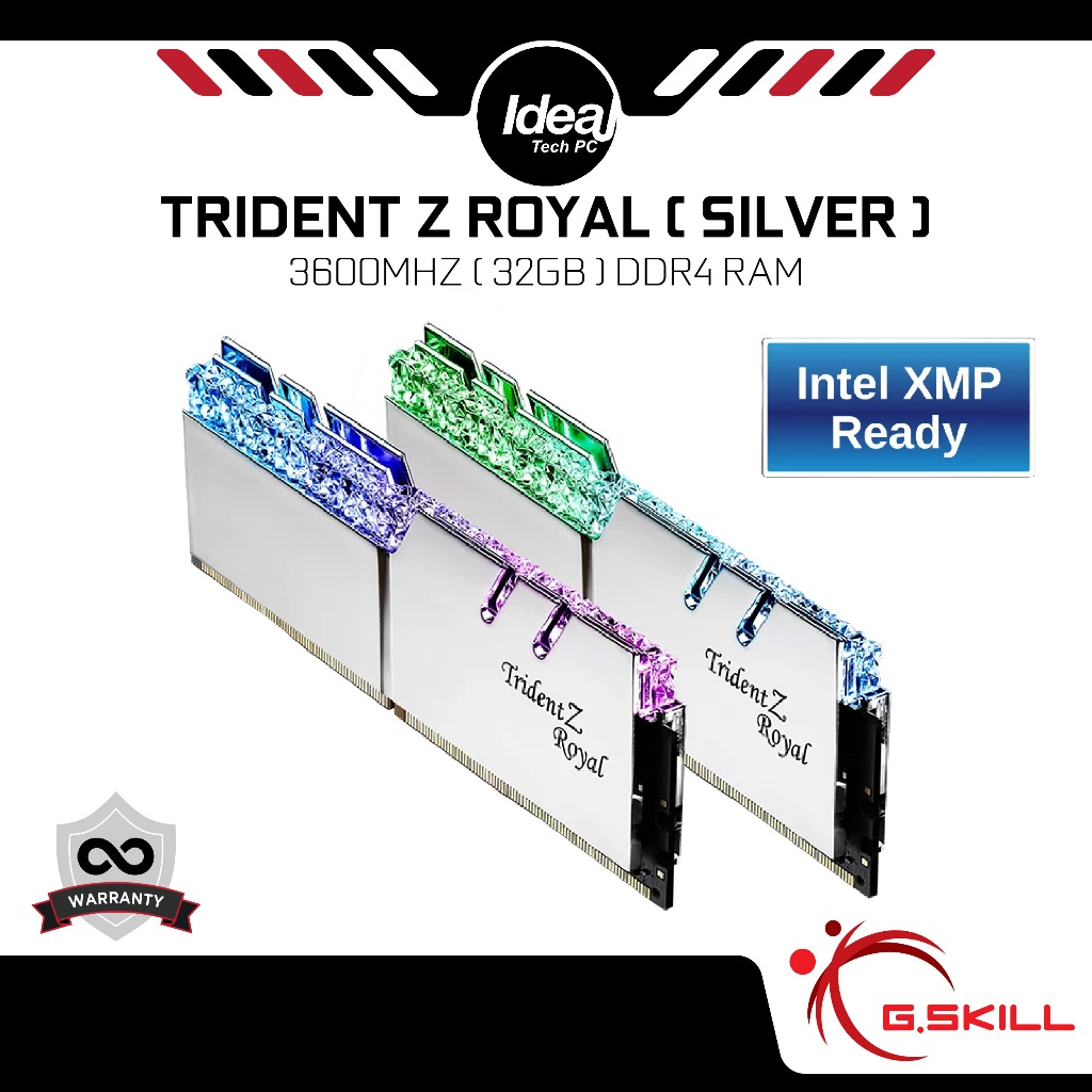G.skill TRIDENT Z ROYAL SILVER 3600MHZ 32GB CL19-20-40 1.35V INTEL XMP DDR4 RAM | Shopee Thailand