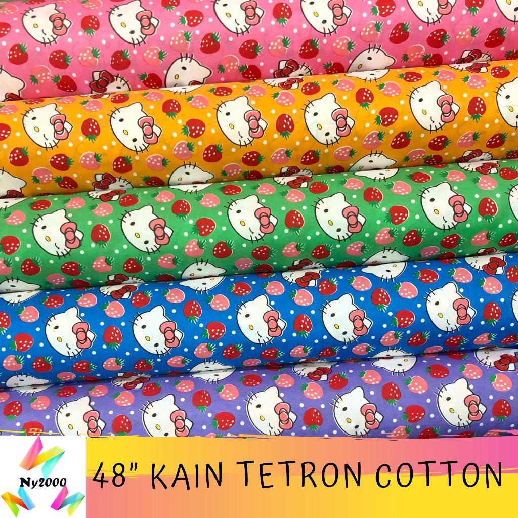 Kain Tetron Cotton TC (โพลีเอสเตอร์) Corak Hello Kitty & Strawberry ...