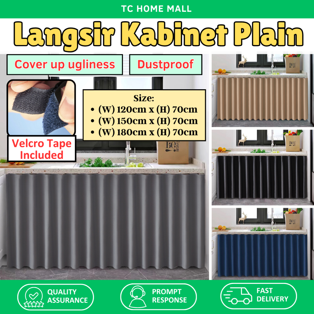 Langsir Kabinet Dapur Plain Color Pleekat Velcro Tape Langsir Sinki ตู้ ...