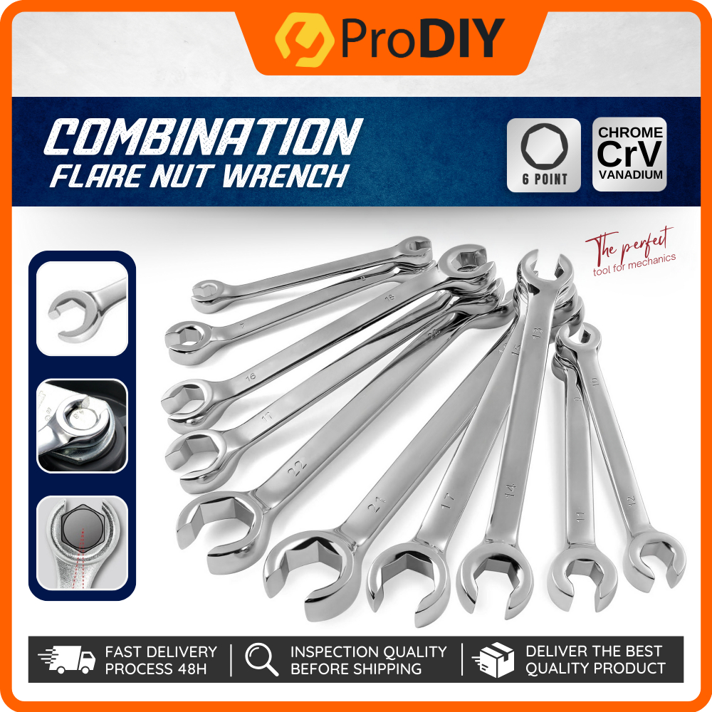 6 มม.ถึง 27 มม.ผสม Flare Nut ประแจ Spanner ชุด Spanar Paip Ratchet ...