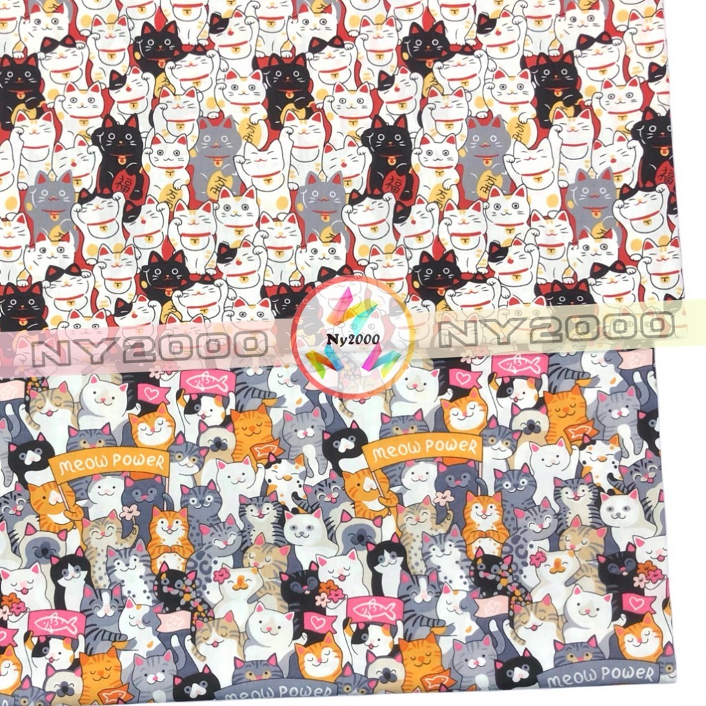Kain Comb Cotton Corak Kucing (Bidang 60") / Fortune Lucky Cat และ Meow ...