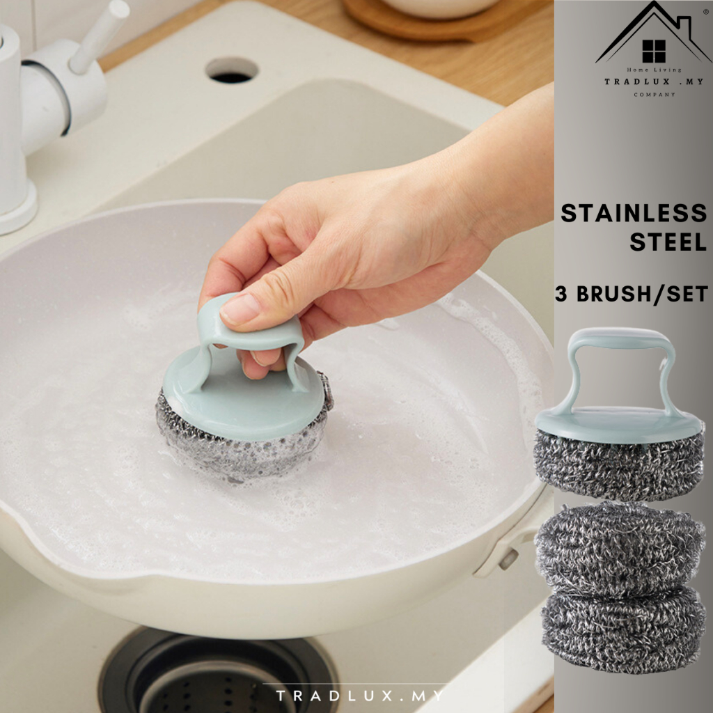 Tradlux 3 ชิ้น Kitchen ลูกเหล็กทําความสะอาดลูกขัด POTS ขัดจานแปรง Berus ...