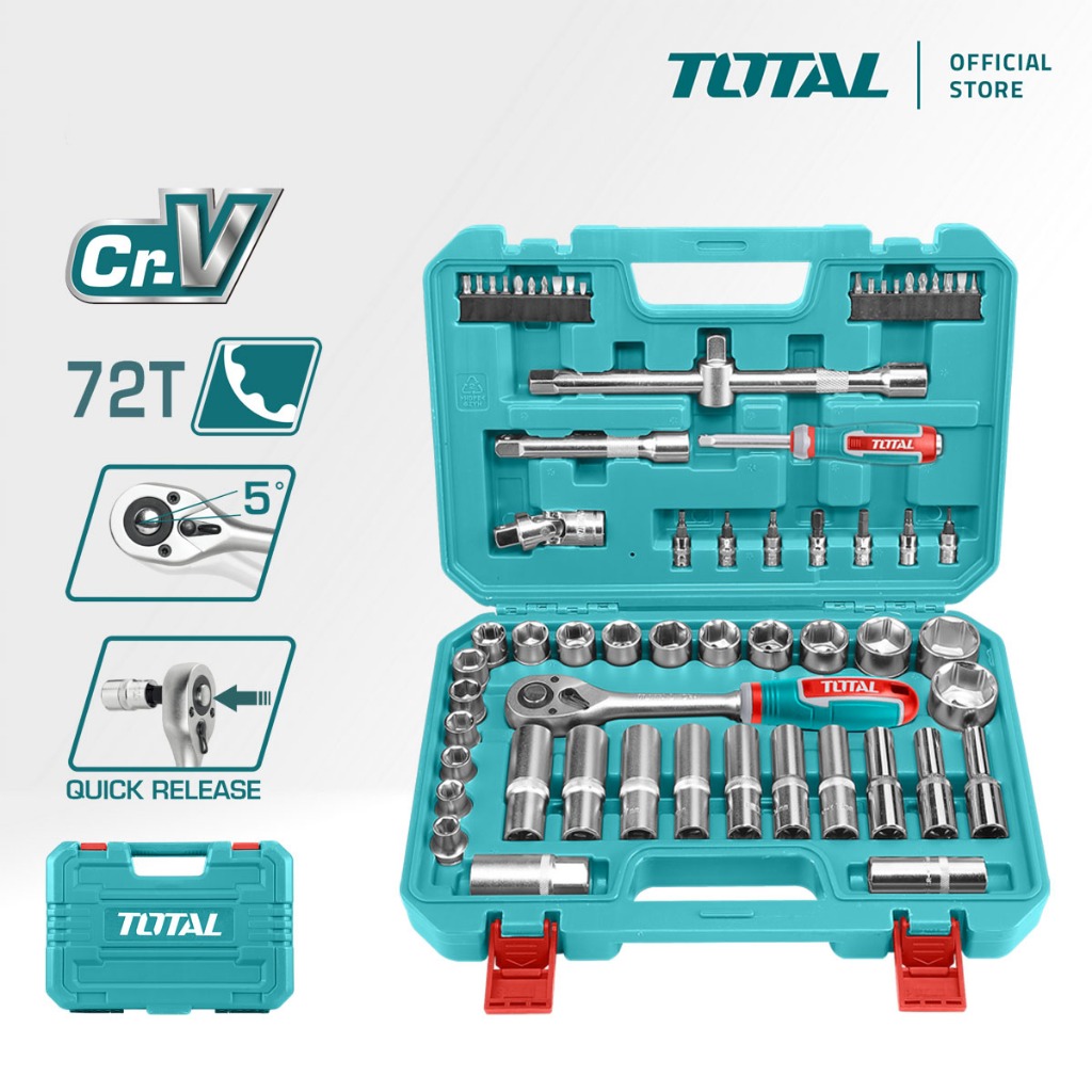 TOTAL Socket Set -Ratcher + Deep Socket + Universal Joint +Bar +Adaptor ...