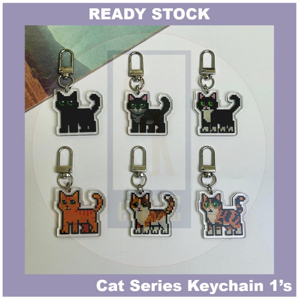 พวงกุญแจ Kucing Comel Pixel สไตล์ 1 ชิ้นพวงกุญแจแมวอะคริลิค Street Cat ...