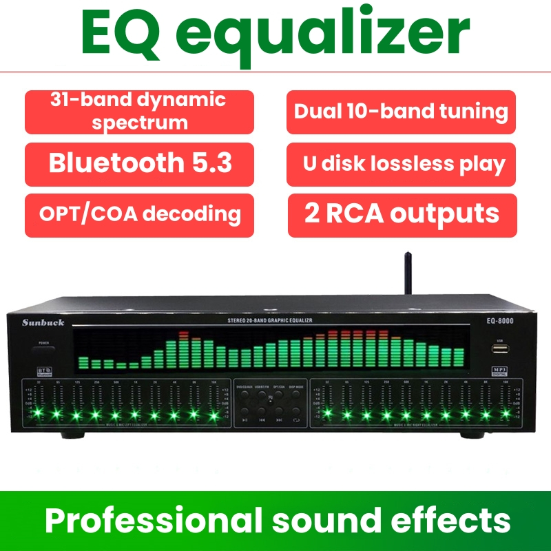 Professional EQ Stereo 20-Band Graphic Equalizer Bluetooth USB FM ...
