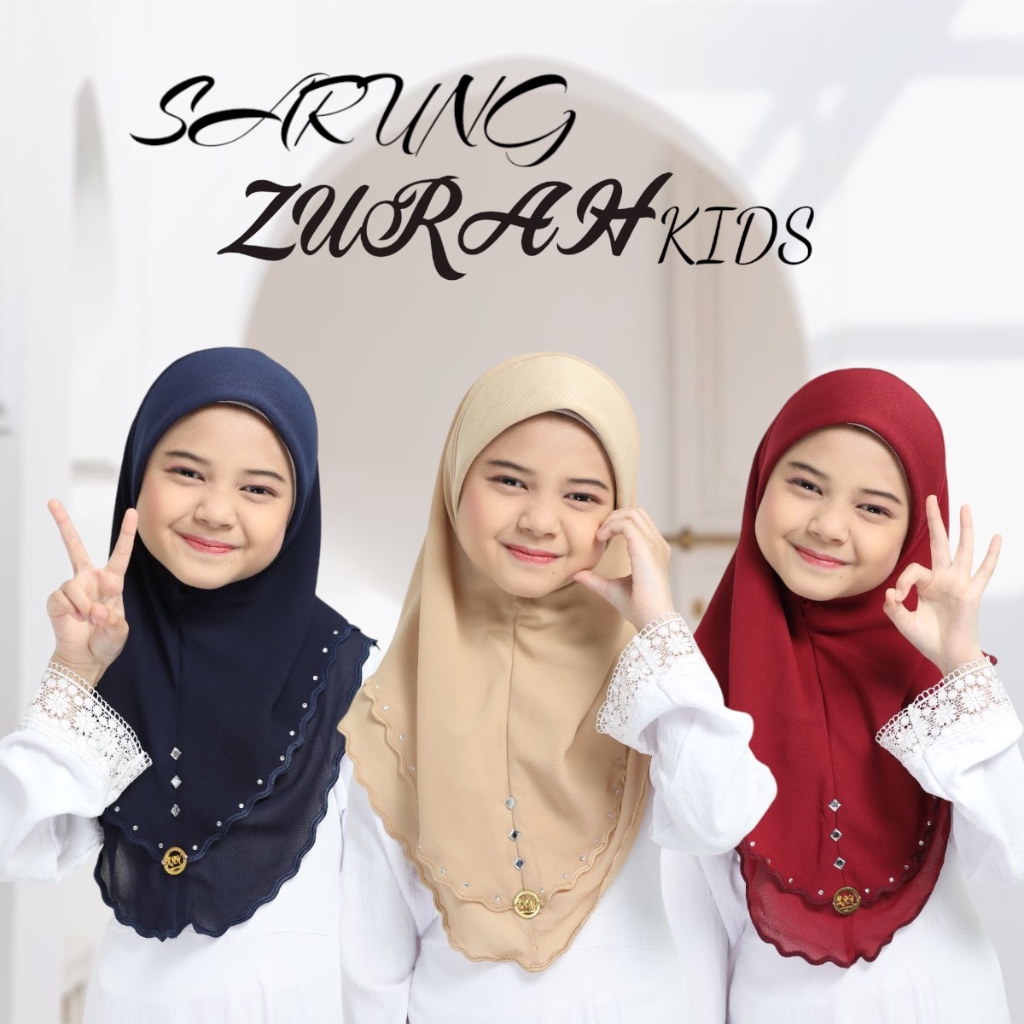 Zurah Kids Tudung Sarung Sulam Budak 2 ชั้น Chiffon Premium Instant | Shopee Thailand