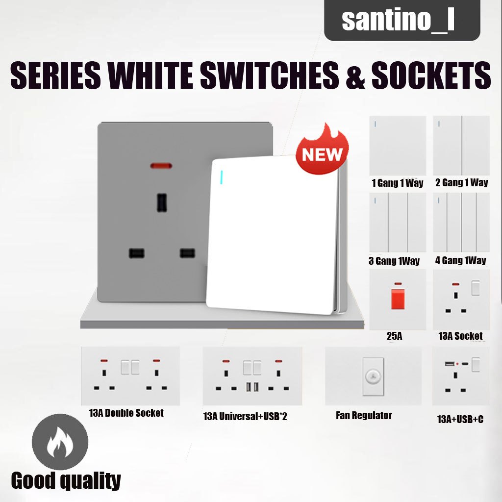 ใหม่ Socket and Wall SWITCH / SWITCHES / SWITCH LAMPU AFFLE PLUS SERIES ...