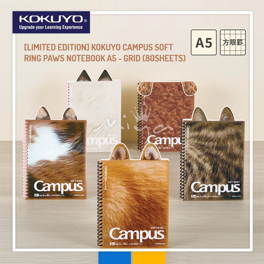 [ แมวและสุนัขจํานวนจํากัด ] KOKUYO CAMPUS SOFT RING PAWS NOTEBOOK A5 -GRID (80SHEETS) | Shopee ...