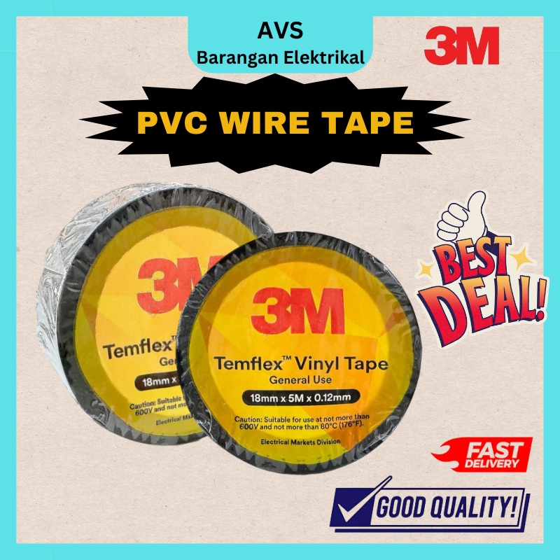 3m TEMFLEX VINYL PVC เทปลวดเทปสีดําเทปกันน้ําเทปไฟฟ้าเทป HITAM | Shopee Thailand