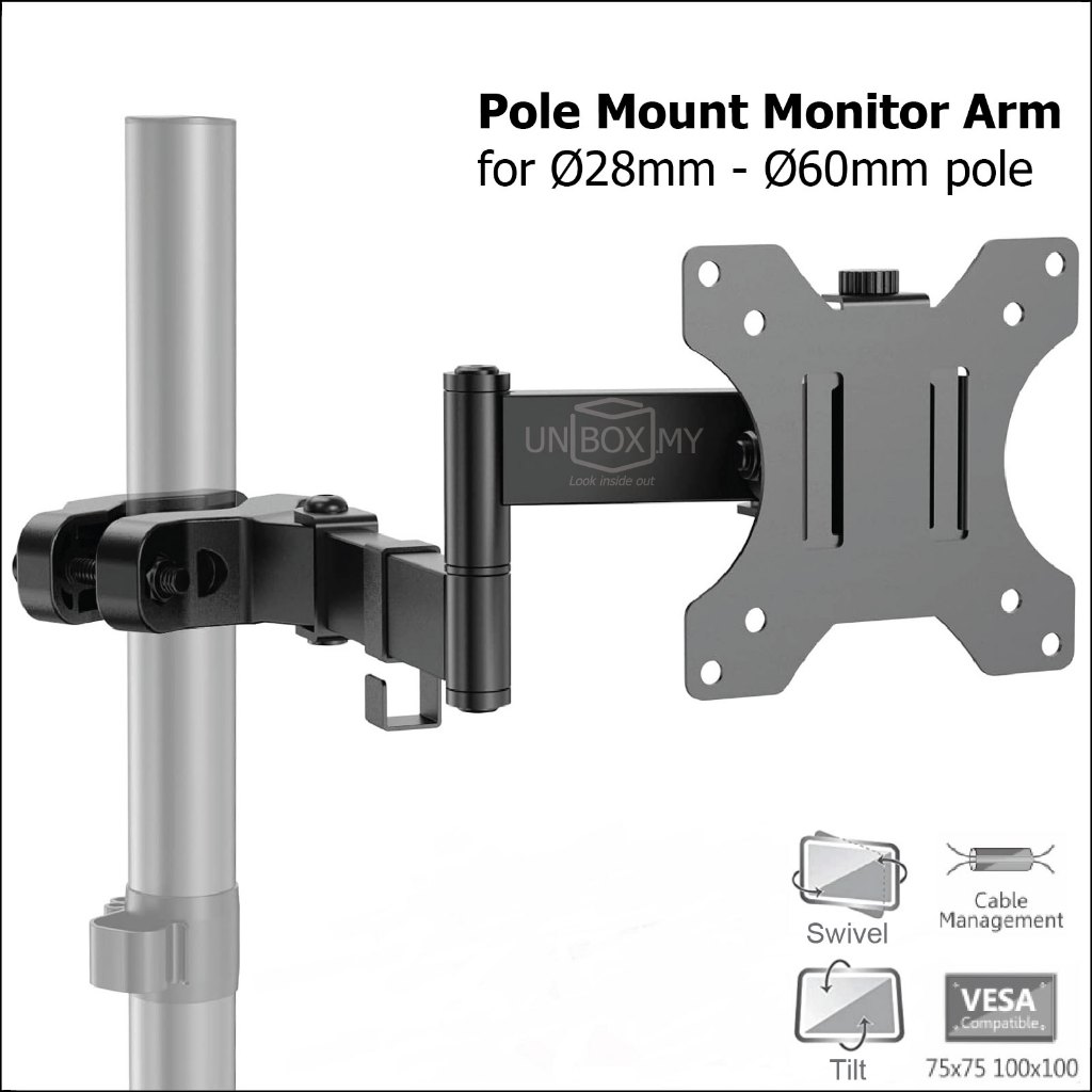 Full Motion Pivot Pole Mount Monitor Arm TV Holder Bracket Tilt Swivel ...