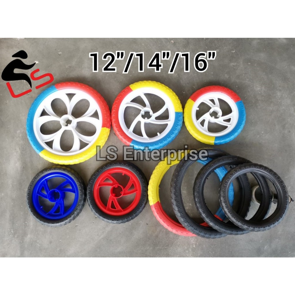 12 "14" 16" จักรยานเด็ก PVC Rim Tyre สีชุด F&R Basikal Budak Rim Tayar ...