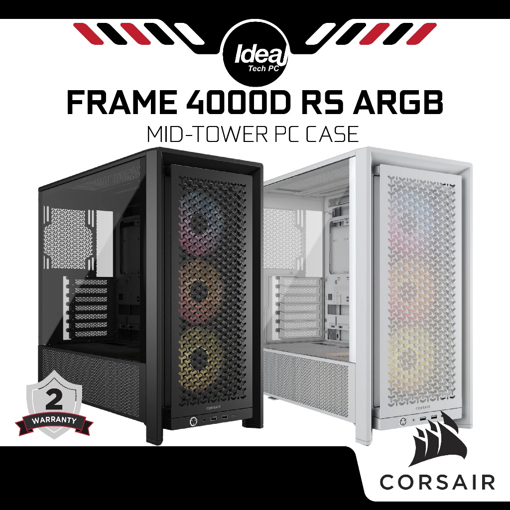 CORSAIR FRAME 4000D RS ARGB BLACK / WHITE PRE-INSTALLED 3X 120MM ARGB ...
