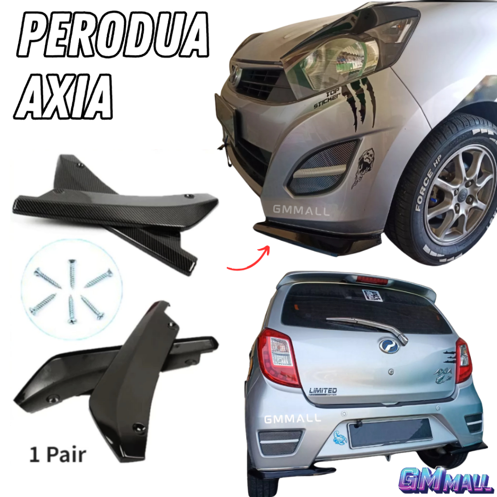 Perodua AXIA ด้านหน้าด้านหลังมุมกันชน Lip Skirting Diffuser Splitter Protector Guard bodykit se ...