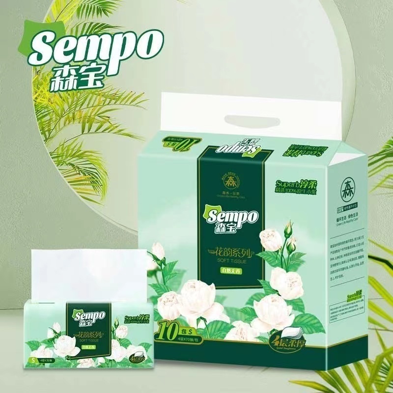Sempo 10Packs Deluxe Soft Pack กระดาษเช็ดหน้าที่เหมาะกับผิวลายนูนสอง ...